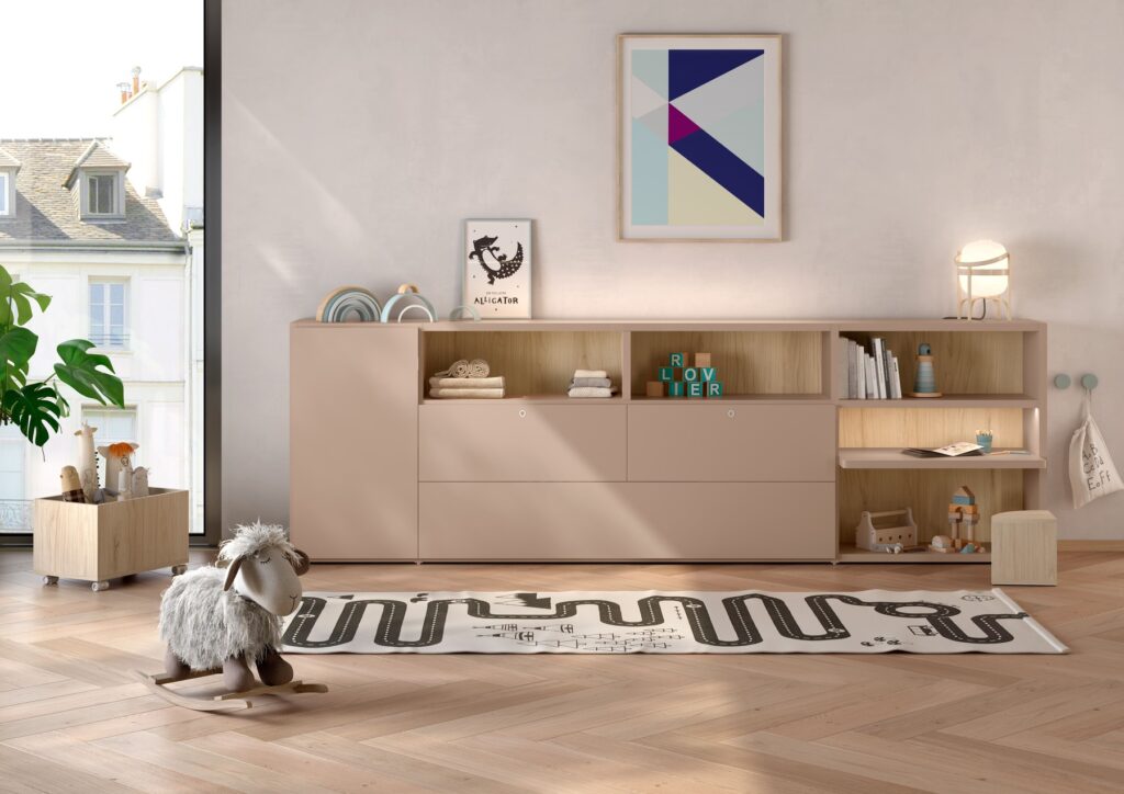 Mueble infantil con escritorio, armario y arcón doble - Muebles ANTAIX